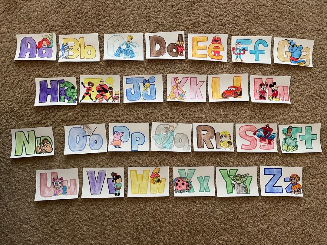Custom Watercolor Alphabet Banner With Characters, Animals, Flowers ...