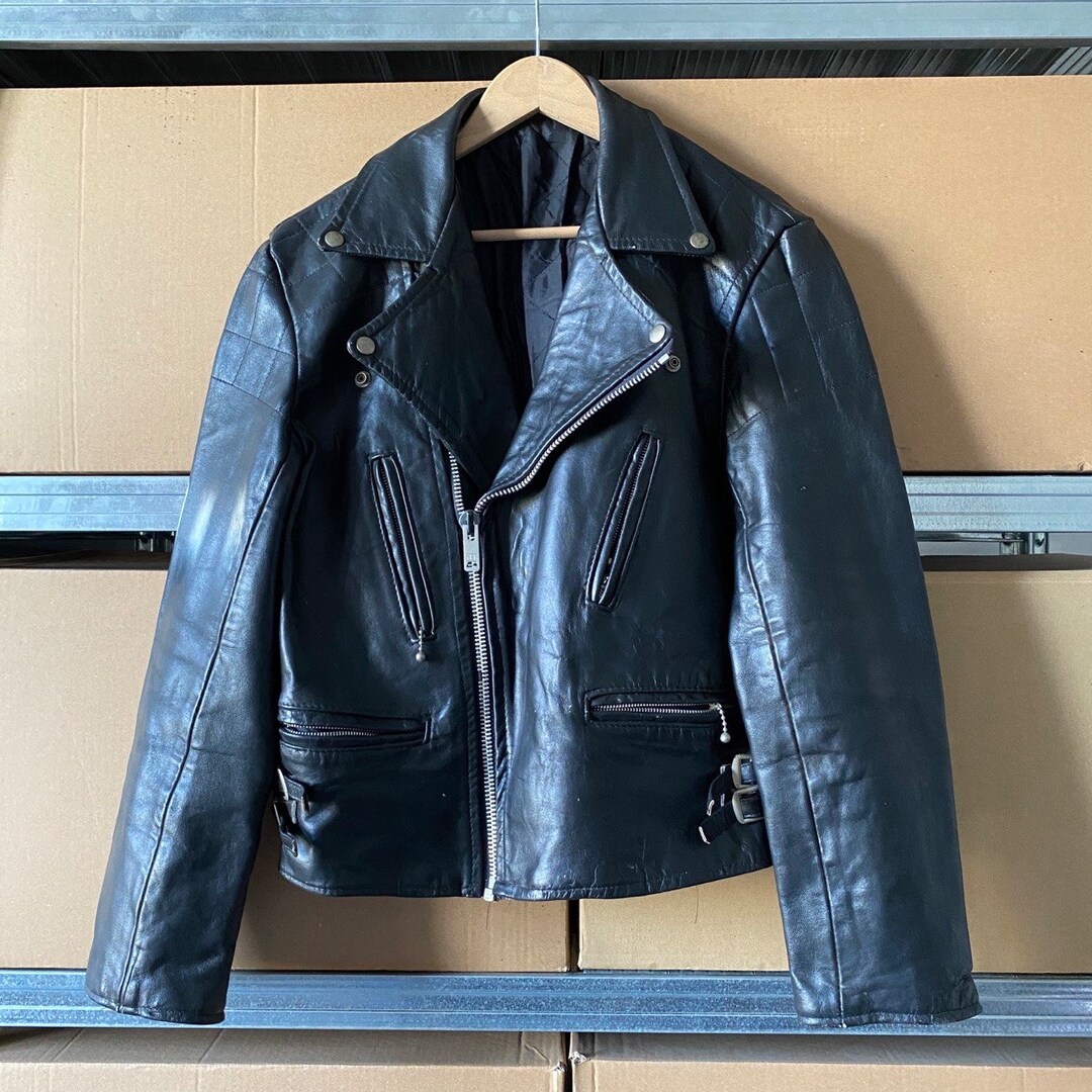 70s Vintage Leather Motorcycle Biker Black Lined Biker Moto Jacket M - Etsy