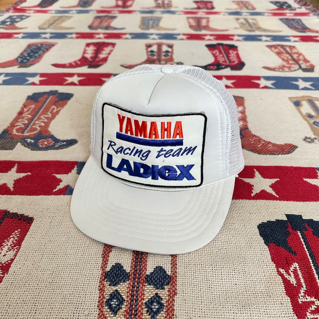 80s Vintage Yamaha Racing Team Patch White Trucker Dad Summer Hat One ...