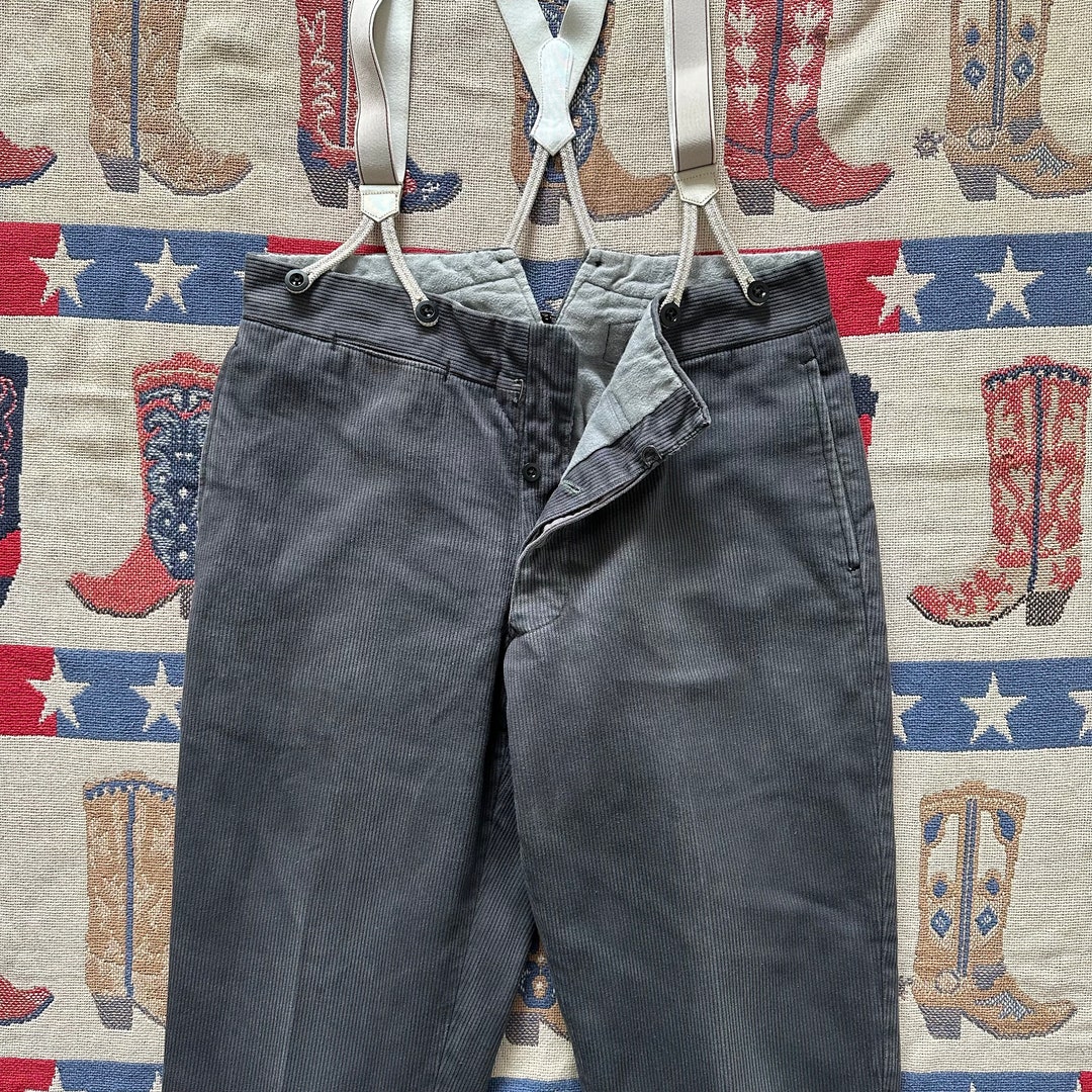 30s 40s Vintage Corduroy Grey Buckle Back Suspender Pants - Etsy