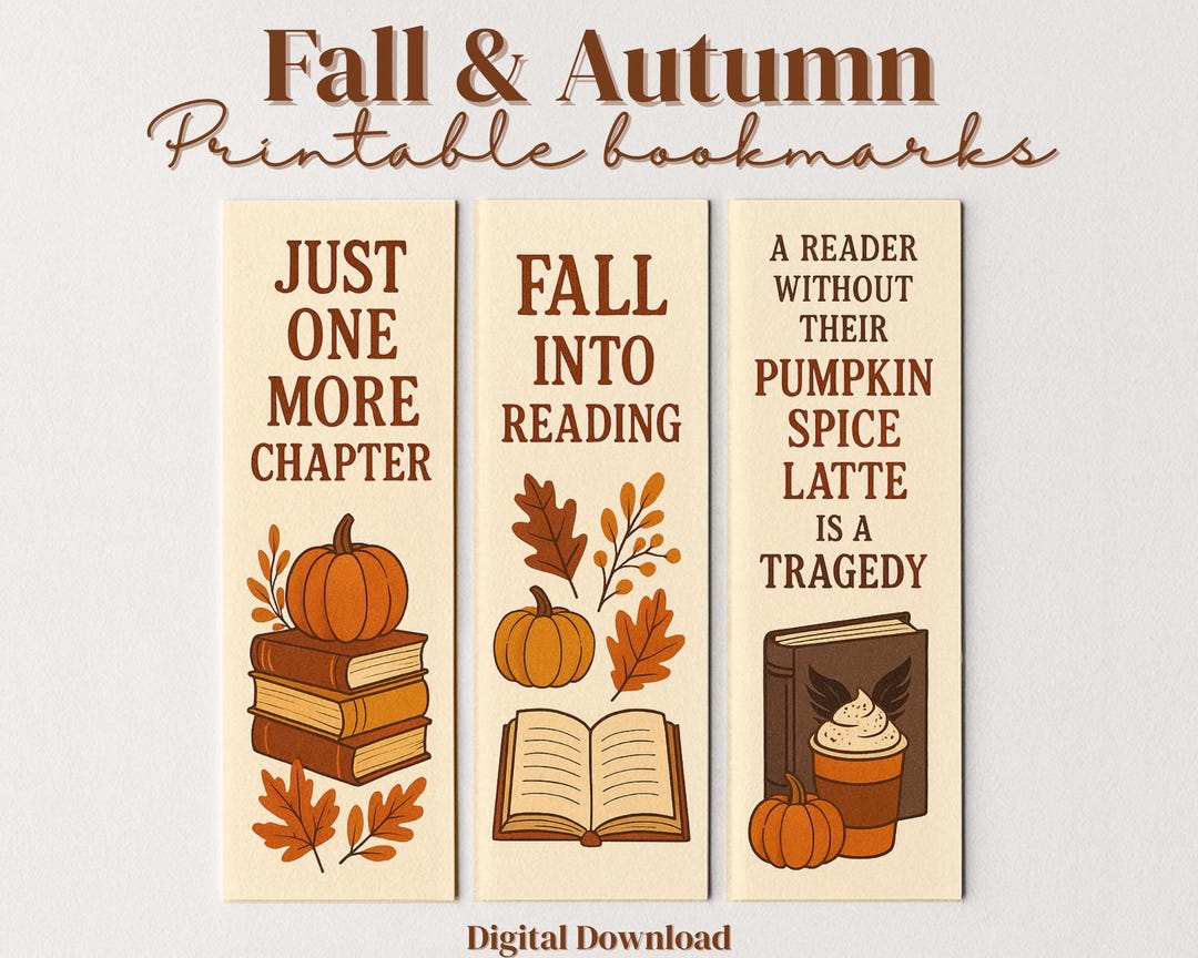 Fall & Autumn Printable Bookmark Set (3 Pack), Romantasy Bookish ...