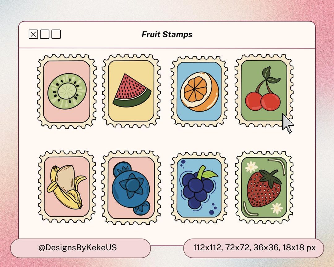 Fruit Postage Stamp Twitch Sub Badges – 8 Cute Stream Badges – Digital ...