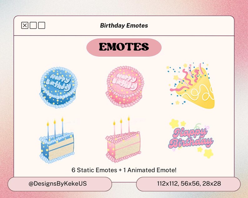 Birthday Twitch Emote Set – Pink & Blue Cake Party Emotes – Happy ...
