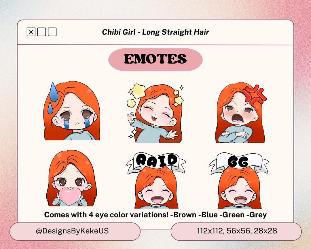 Ginger Hair Chibi Girl Emotes – 6 Cute Twitch/discord Pngs W/ 4 Eye ...