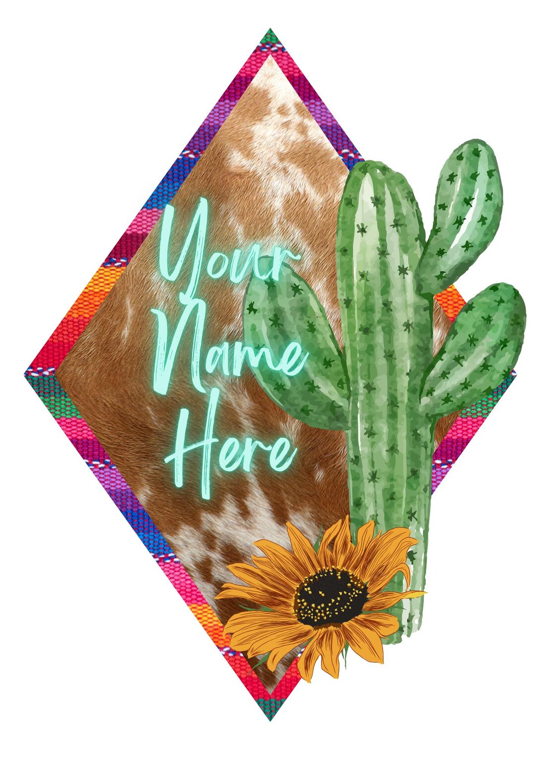 Serape Cactus Sunflower Western Cow Print Custom Business Logo - Etsy