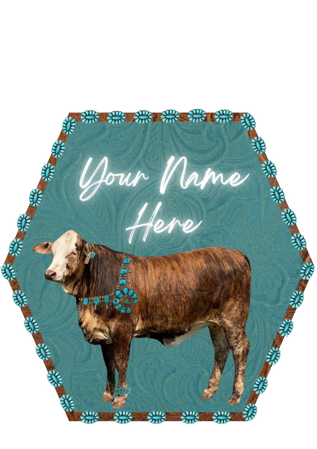 Western Cow Print Turquoise Leather Cow Custom Business Logo - Etsy