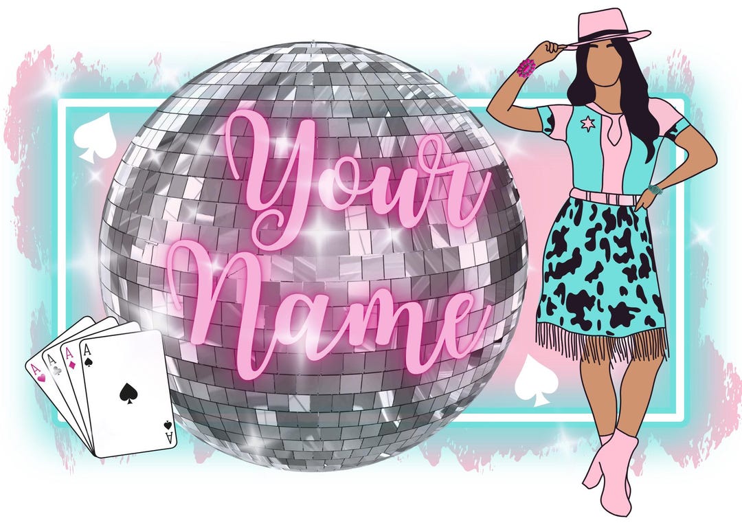 Pink Blue Western Cowgirl Disco Ball Playing Cards Spades Custom ...
