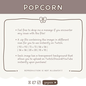 Popcorn | Emote | Channel Points | Twitch, Youtube, Discord | Cute ...