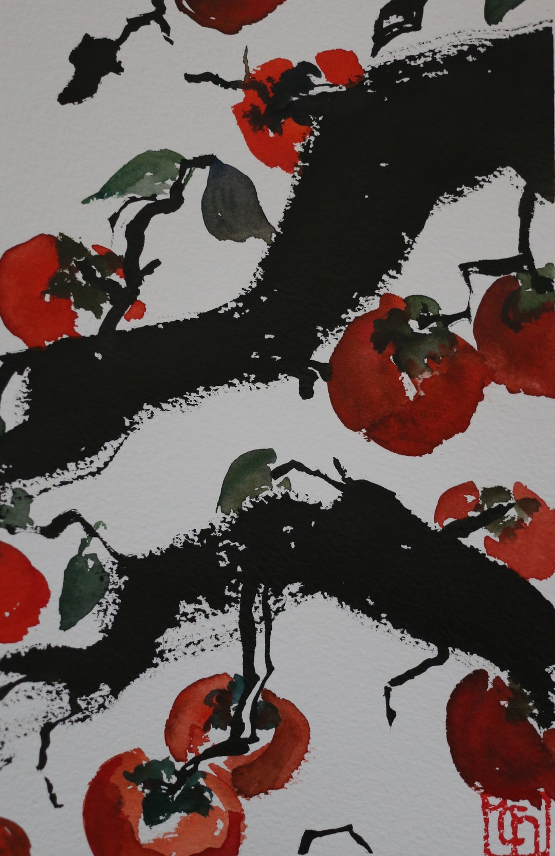 Persimmons Original Ink and Watercolour Painting - Etsy
