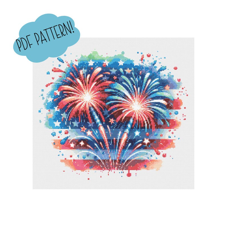 Fireworks Patriotic Cross Stitch Pattern Fourth of July Embroidery PDF ...