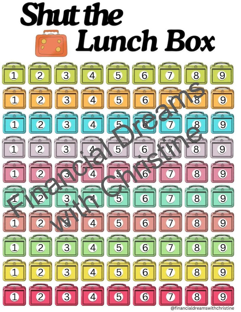 Shut the Box (shut the Lunch Box) Savings Challenge Budgeting and ...