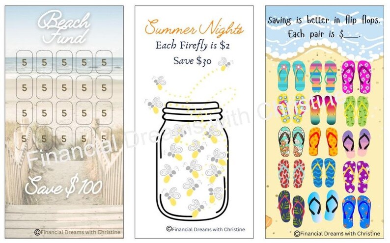 3 A6 Summer Themed Savings Challenges Fireflies, Beach, & Flip Flops ...