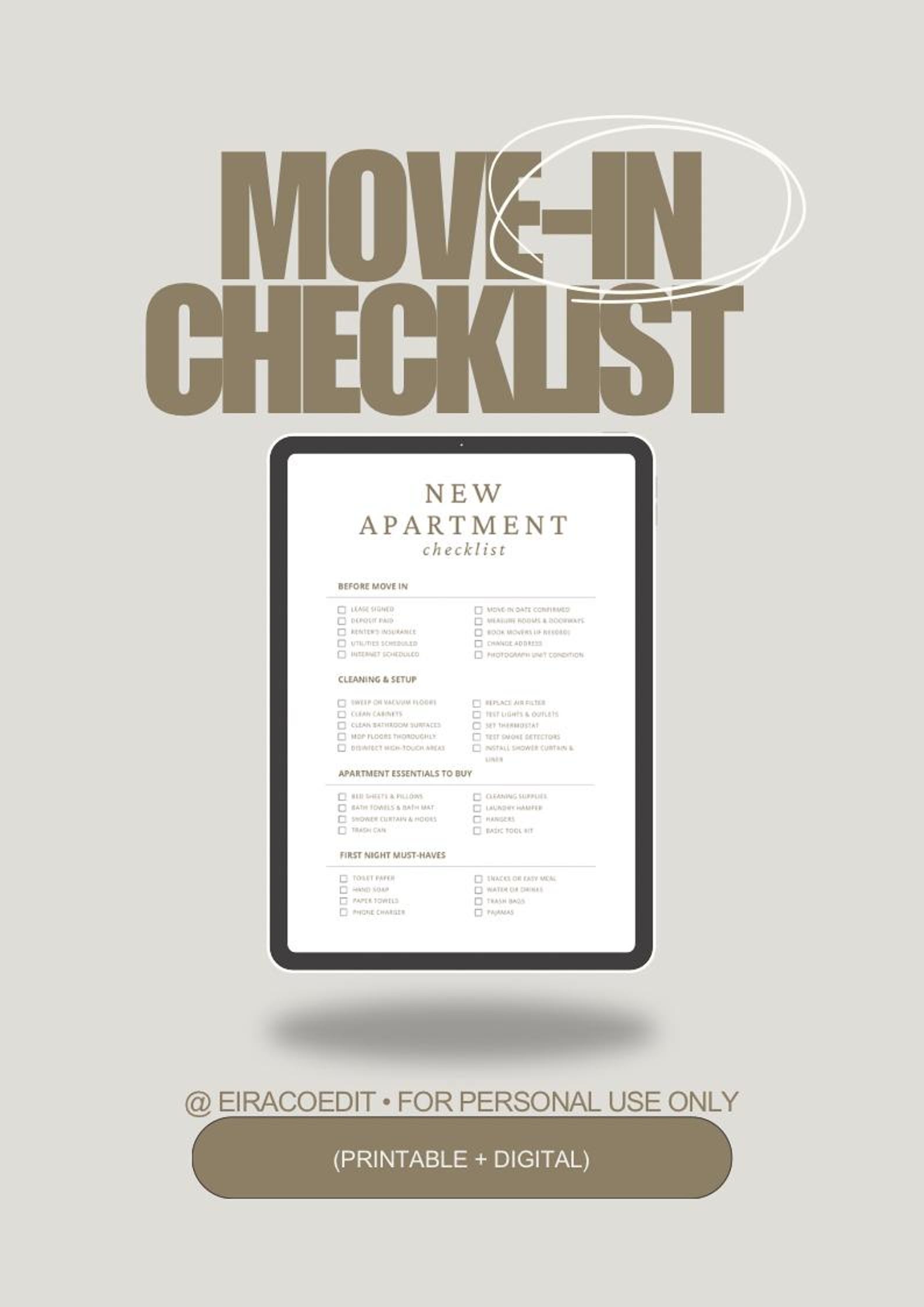 New Apartment Move-in Checklist | First Apartment Planner | Minimal ...