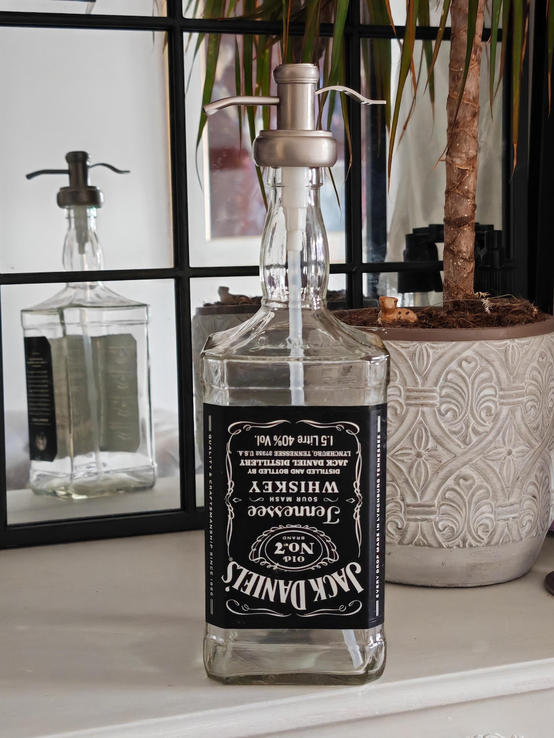 Upcycled Large Jack Daniels Glass Bottle Pub Optics Liquid Soap ...