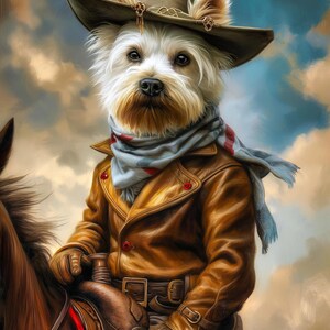 Westie Dog Cowboy Wall Art, Cute Animal Portrait, Western Decor for ...