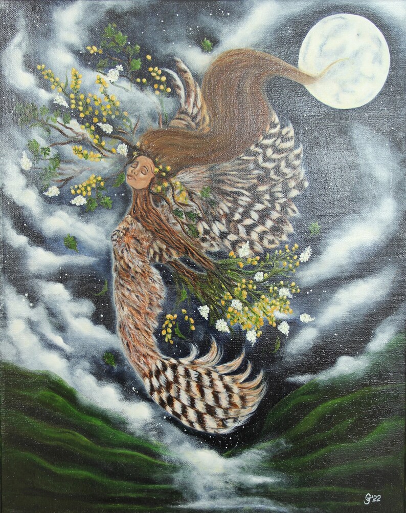 Blodeuwedd Welsh Goddess Original Painting Celtic Pagan Witch Myth Full ...