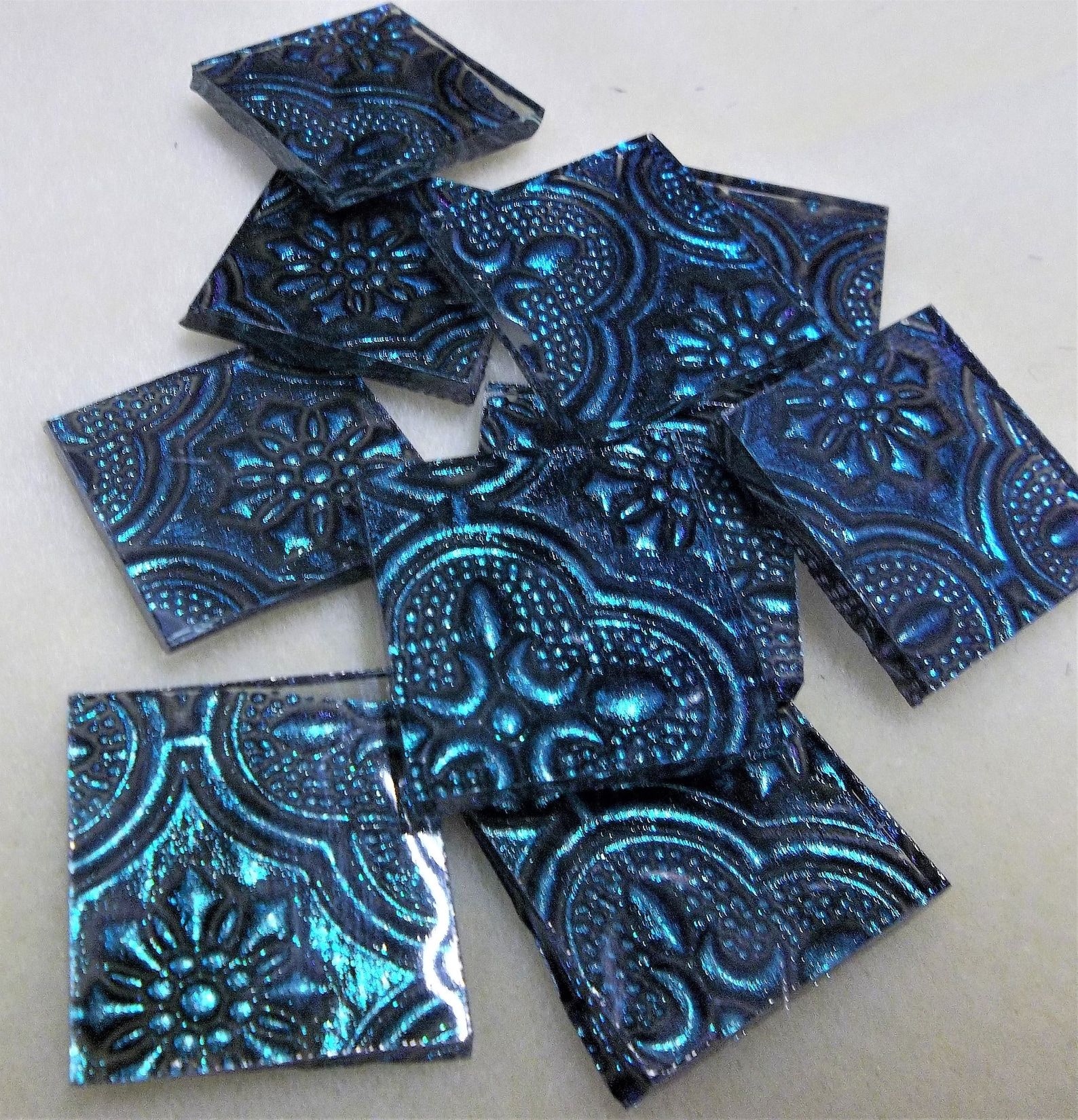 Turquoise Sparkle on Flora Van Gogh Glass 1 Square Tiles - Etsy