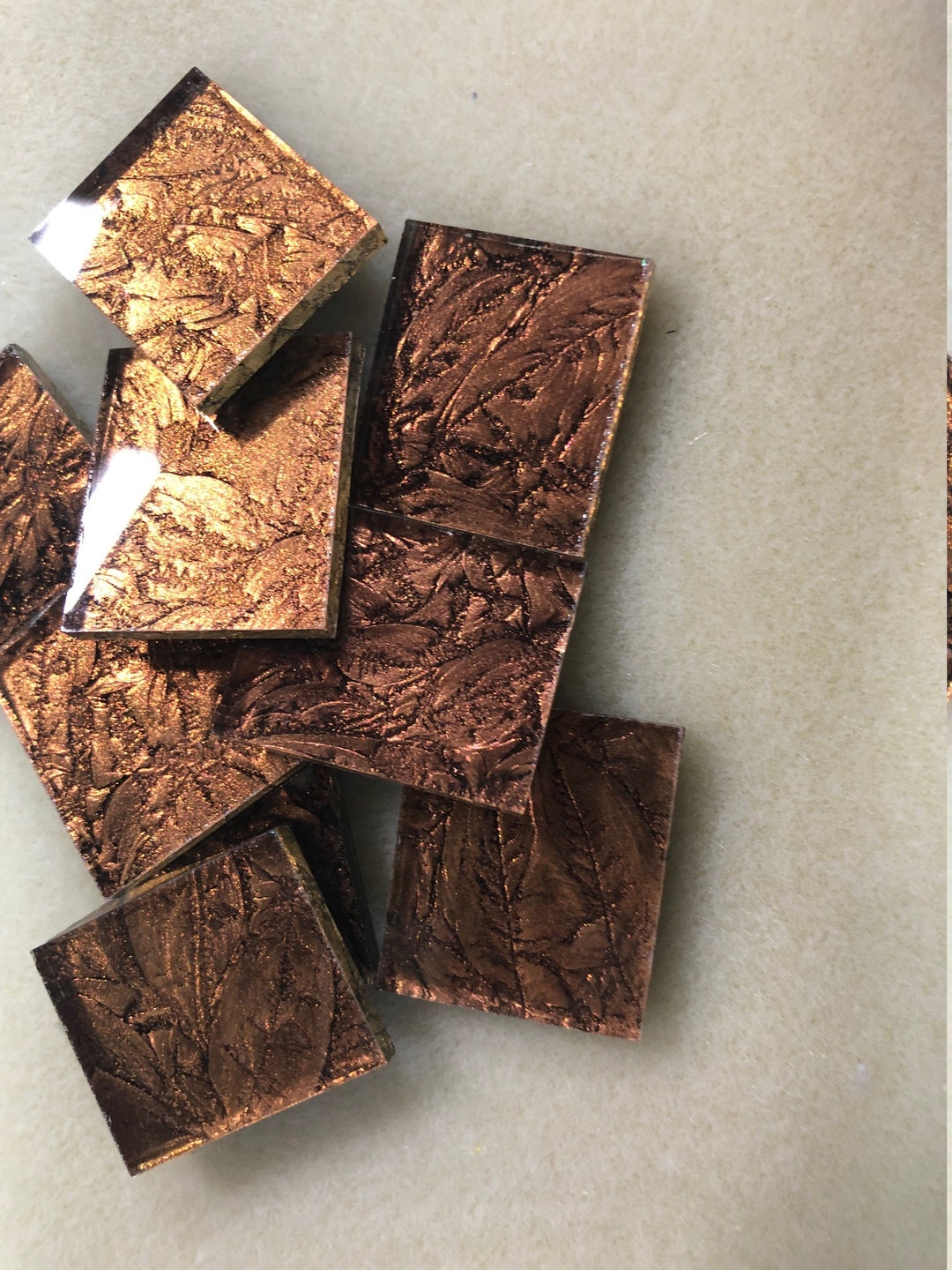 Copper Sparkle Van Gogh Glass (on Single Glue Chip) 1" Square Tiles for ...