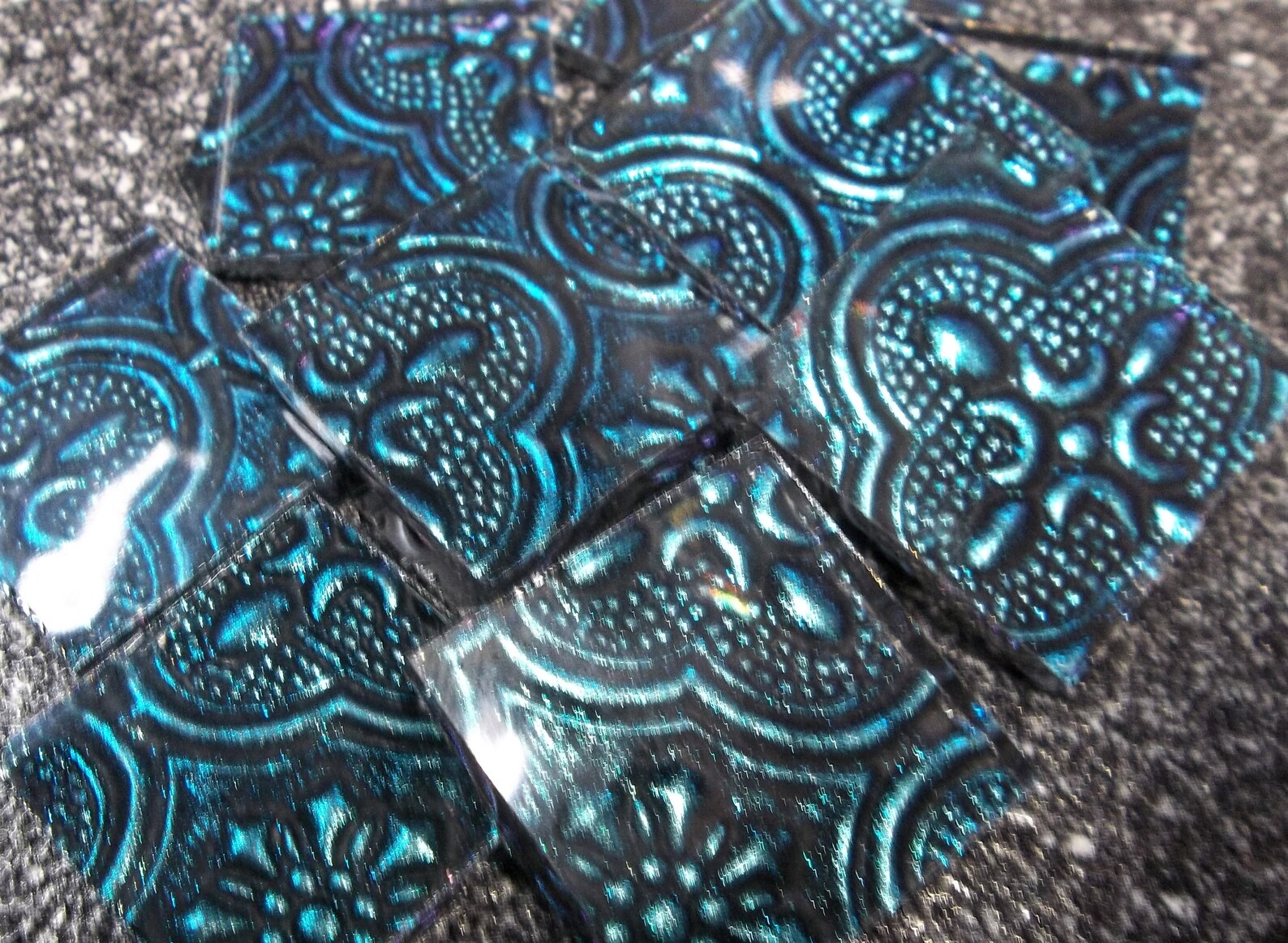 Turquoise Sparkle on Flora Van Gogh Glass 1 Square Tiles - Etsy