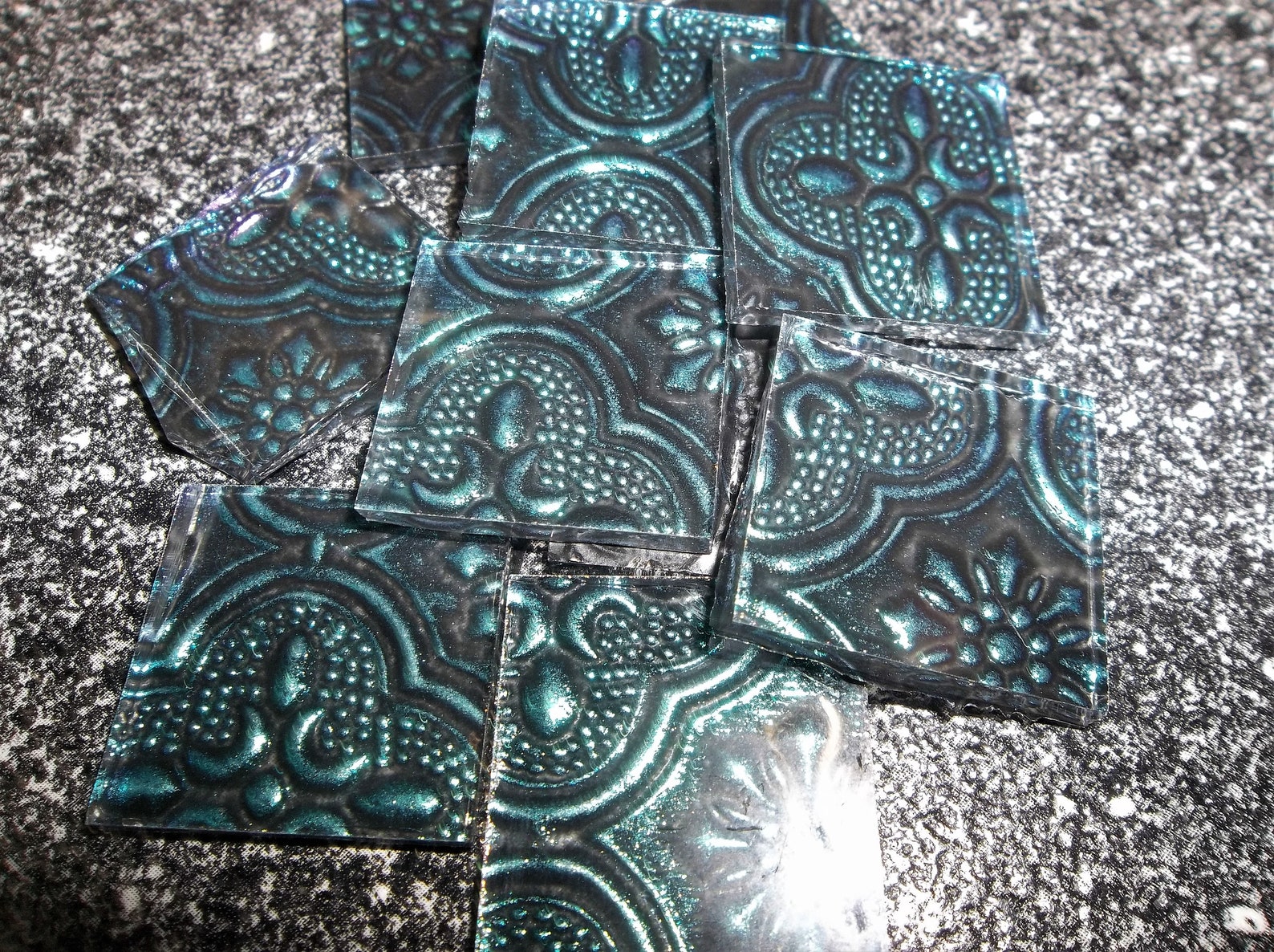 Turquoise Sparkle on Flora Van Gogh Glass 1 Square Tiles - Etsy