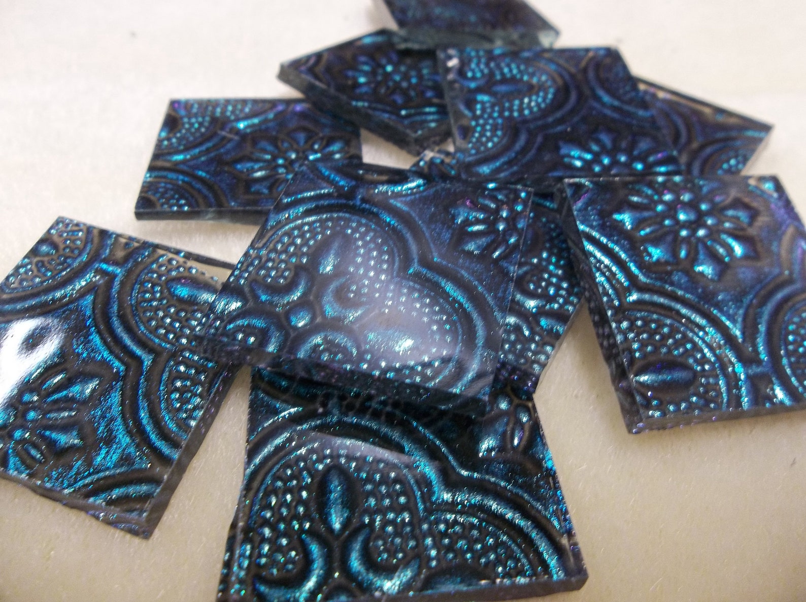 Turquoise Sparkle on Flora Van Gogh Glass 1 Square Tiles - Etsy