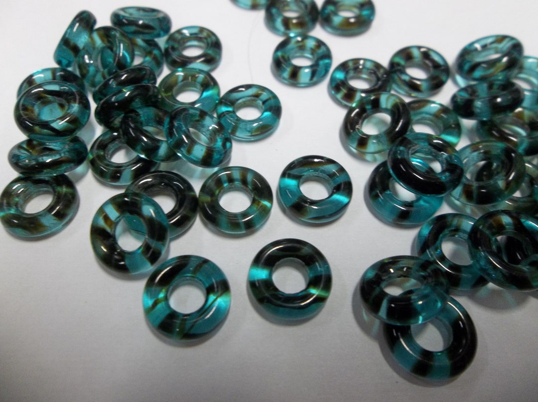 Czech Glass Ring Beads, Blue Tortoise Shell 9mm With 4mm Hole, Package ...
