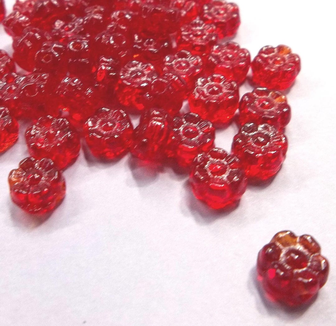 Czech Glass Flower Siam Red Beads, 6mm Loose Bag(approximately 50 Beads ...