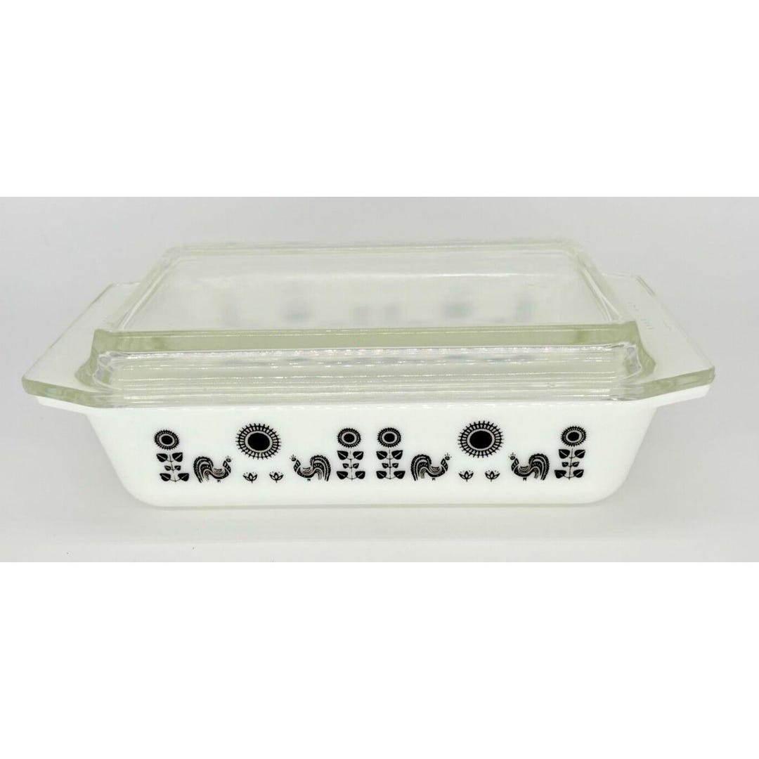 Pyrex Black Rooster & Sunflower Promotional 575-B 2 Qt Casserole 1958 ...