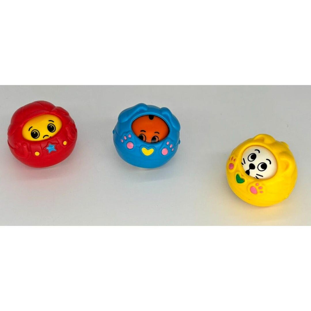 Vtg Fisher-price Roll Around Changing Faces Balls Set of 3 90's Dog Cat ...