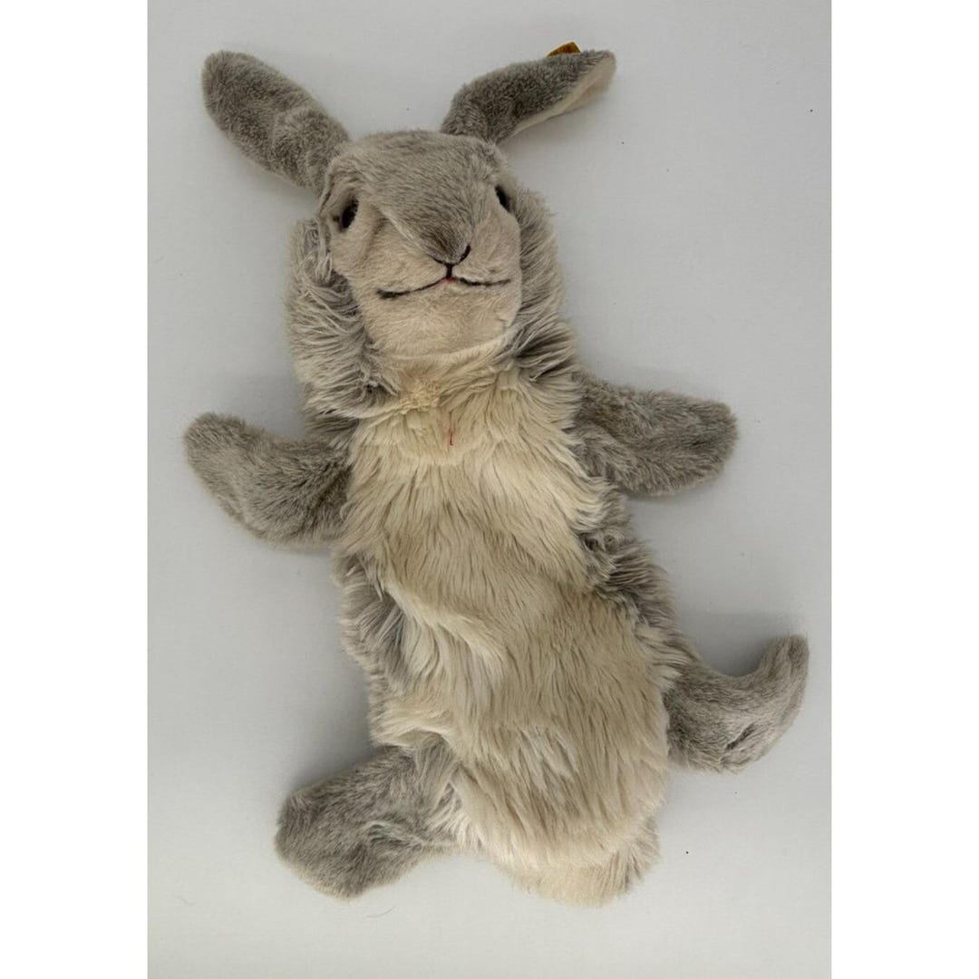 Steiff Rabbit Hand Puppet Gray Jolly Hase Ear Button & Tags Germany 18 ...