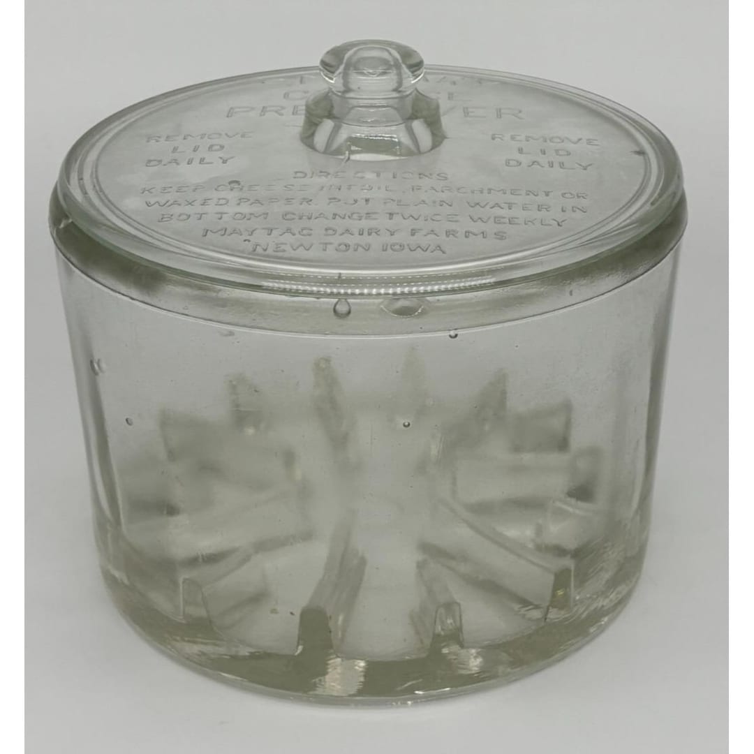 Vintage Round Glass Sanitary Cheese Preserver Maytag Dairy Farms Newton ...