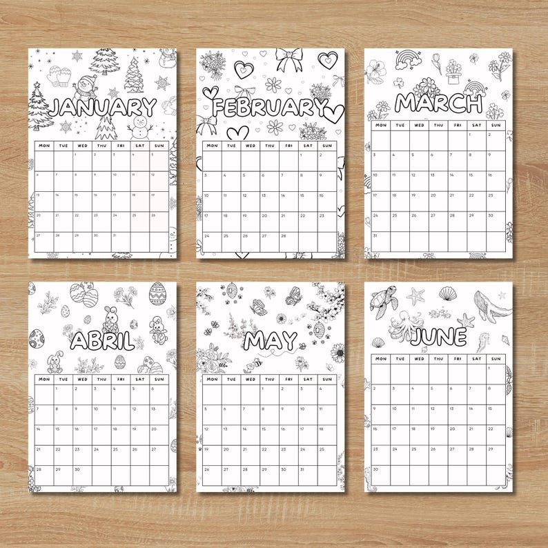Printable 2025 Calendar Coloring Pages Monthly Calendar PDF 2025 ...