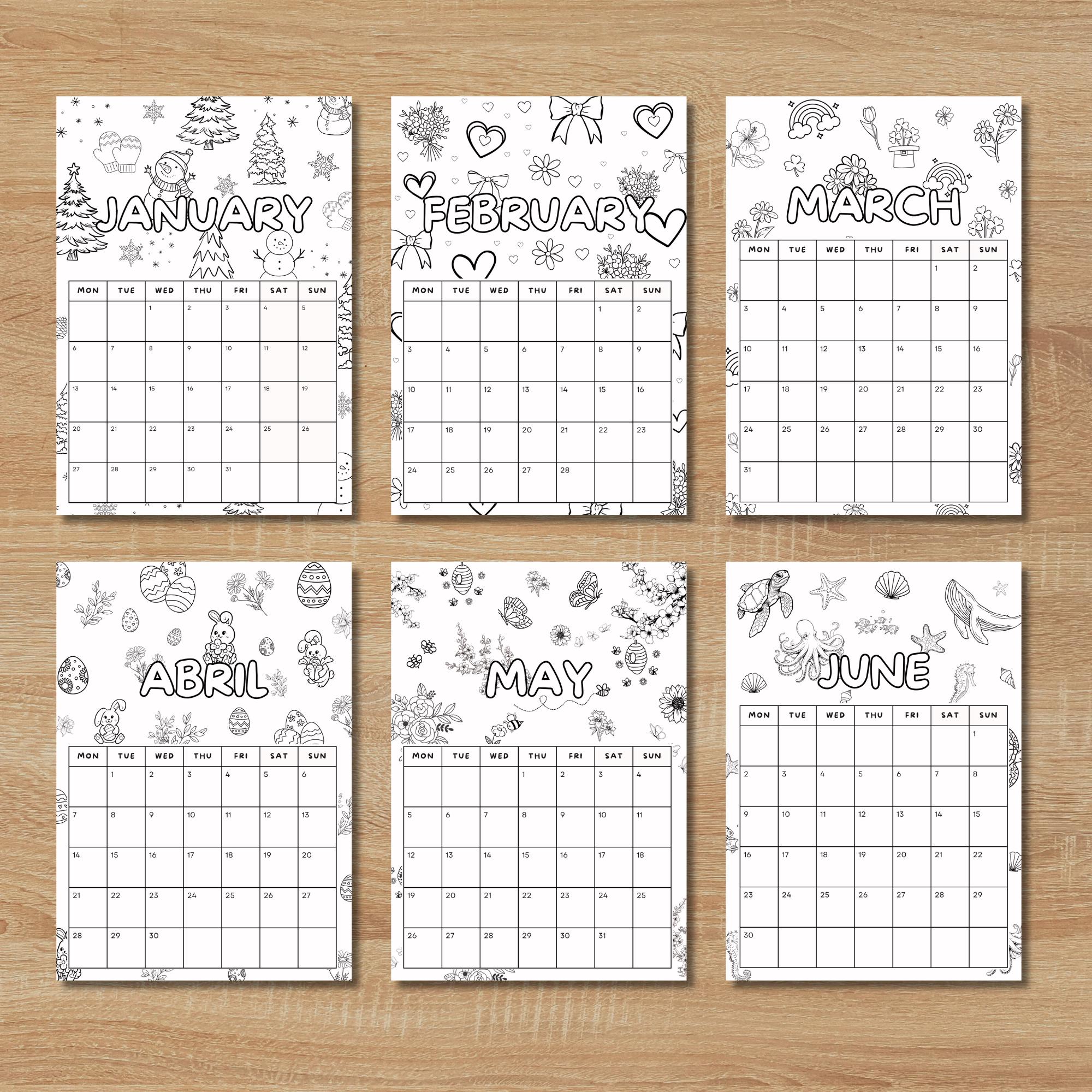 Printable 2025 Calendar Coloring Pages Monthly Calendar PDF 2025 ...
