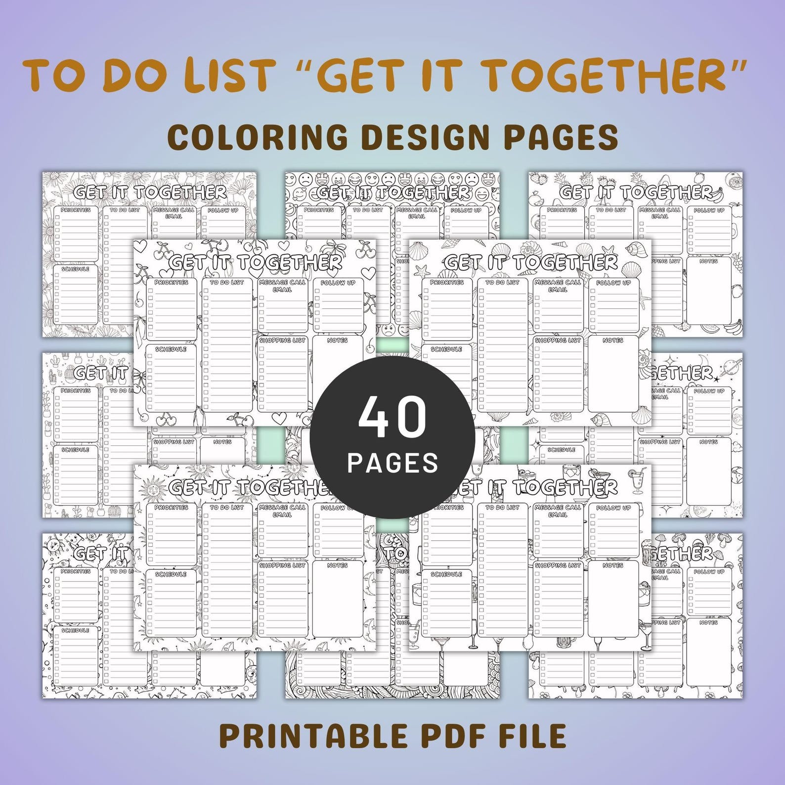 Printable to Do List Coloring Pages Get It Together Planner Coloring ...