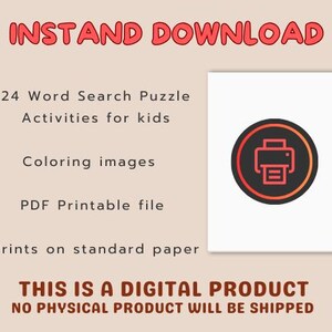 Kids Word Search Puzzle: 24 Printable Coloring Activity Sheets (PDF) - Etsy
