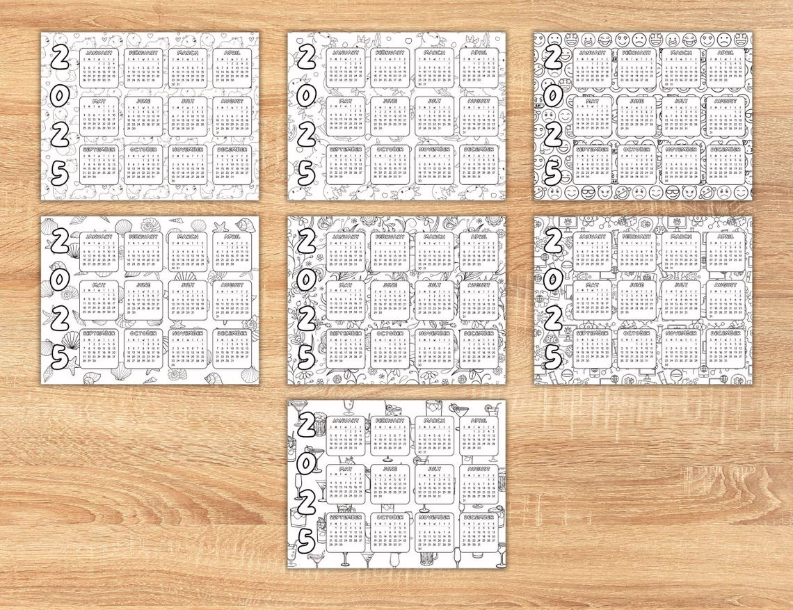 2025 Calendars With Fun Background Coloring Patterns Printable PDF File ...