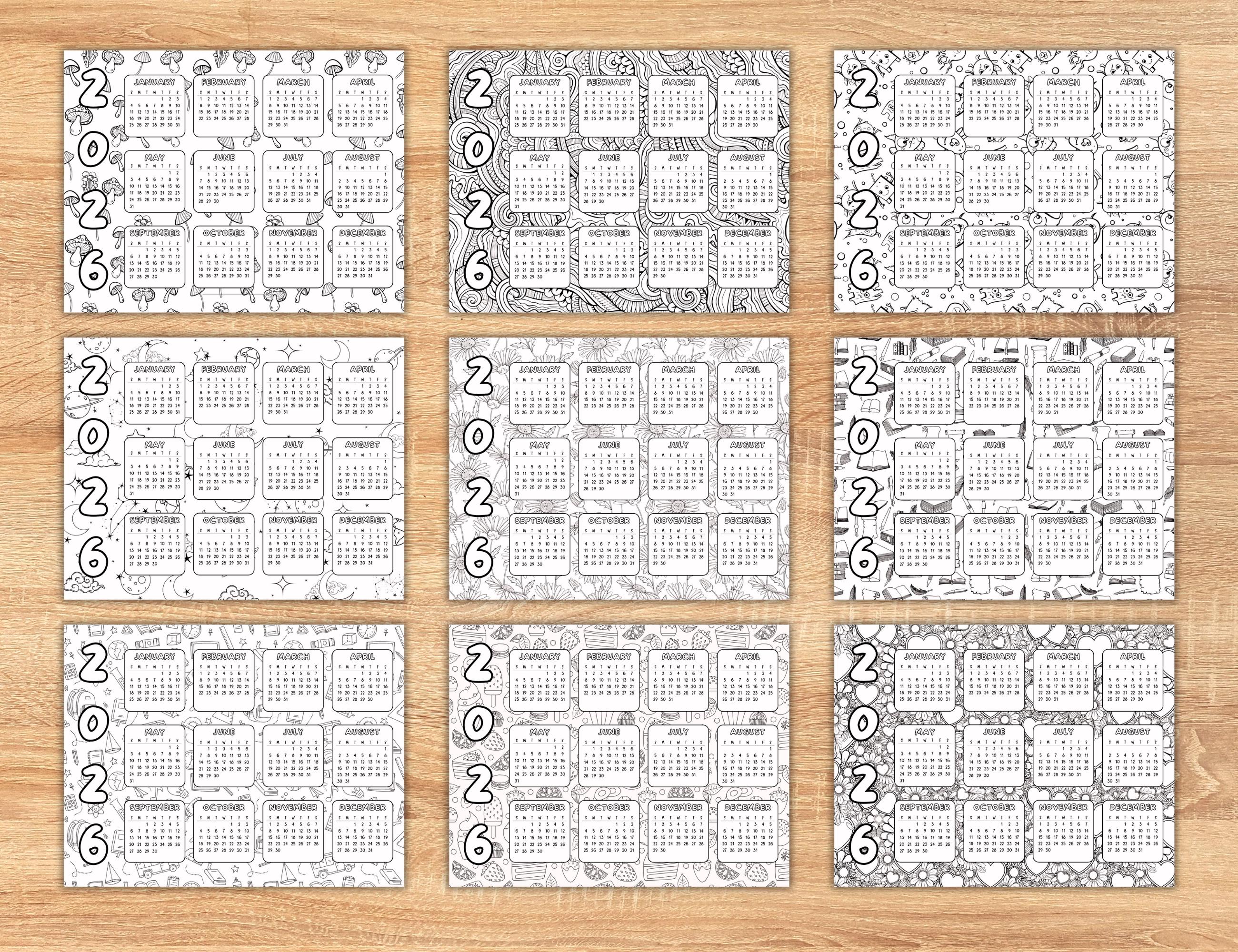 2026 Calendars With Fun Background Coloring Patterns Printable PDF File ...