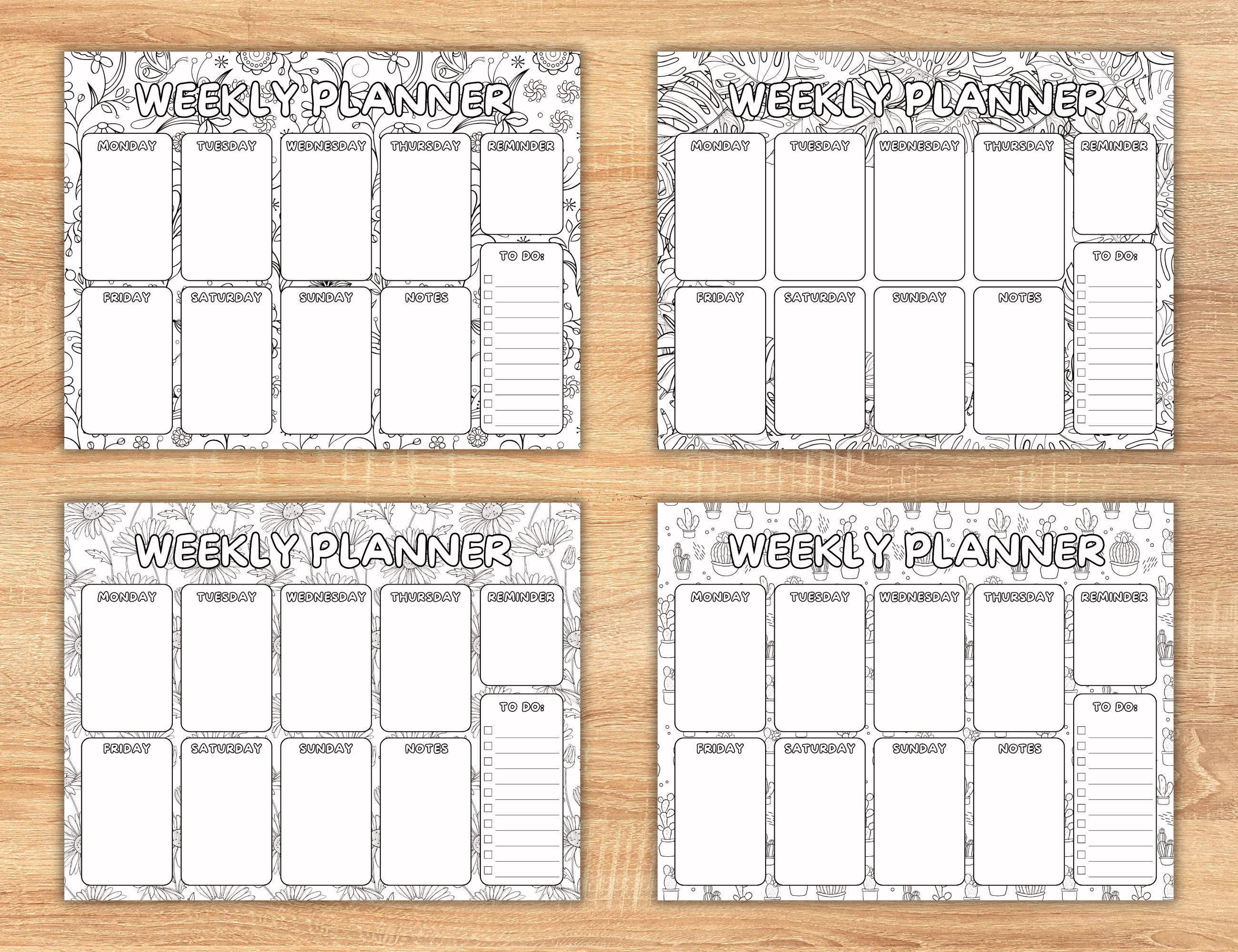 Weekly Planner Printable Coloring Pattern Pages Productivity Week ...
