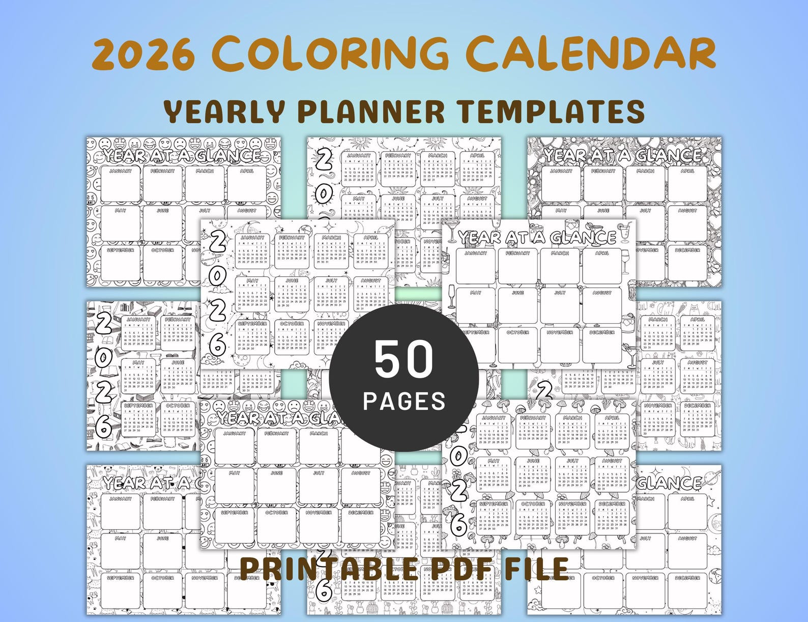2026 Calendars With Fun Background Coloring Patterns Printable PDF File ...