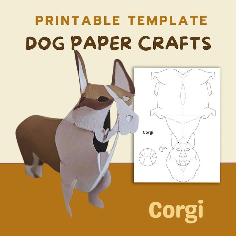Papercraft Dog Corgi Printable Dog Template Digital Download DIY ...