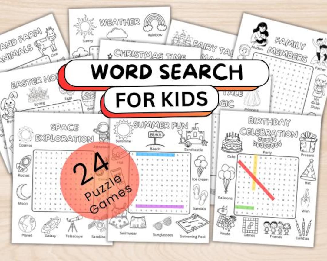 Kids Word Search Puzzle: 24 Printable Coloring Activity Sheets (PDF) - Etsy