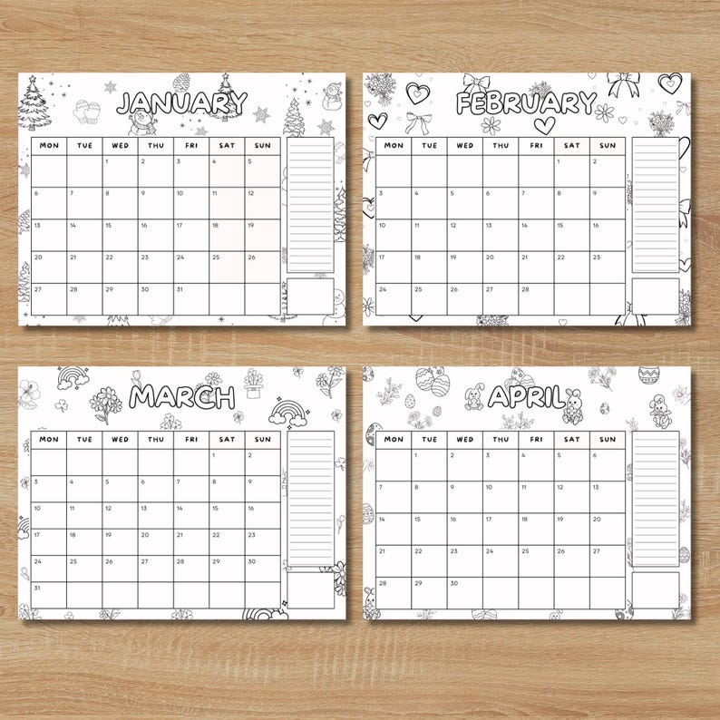 2026 Coloring Calendar Printable, A4 Size PDF, Kids Activity - Etsy