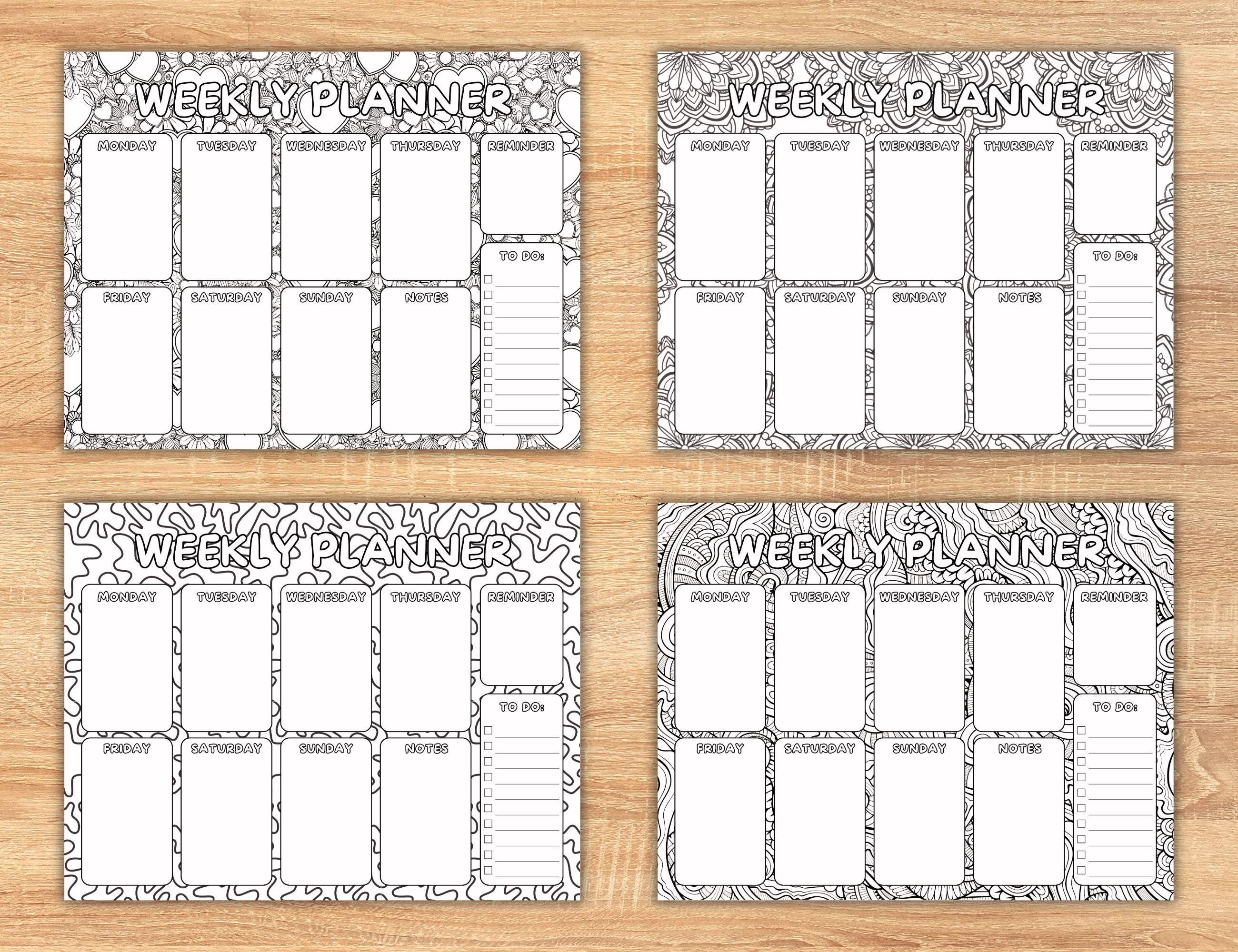 Weekly Planner Printable Coloring Pattern Pages Productivity Week ...