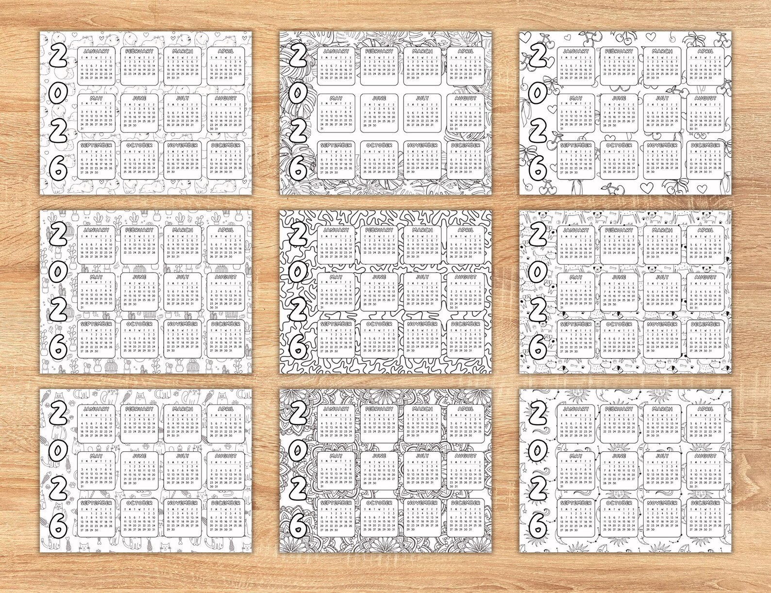 2026 Calendars With Fun Background Coloring Patterns Printable PDF File ...