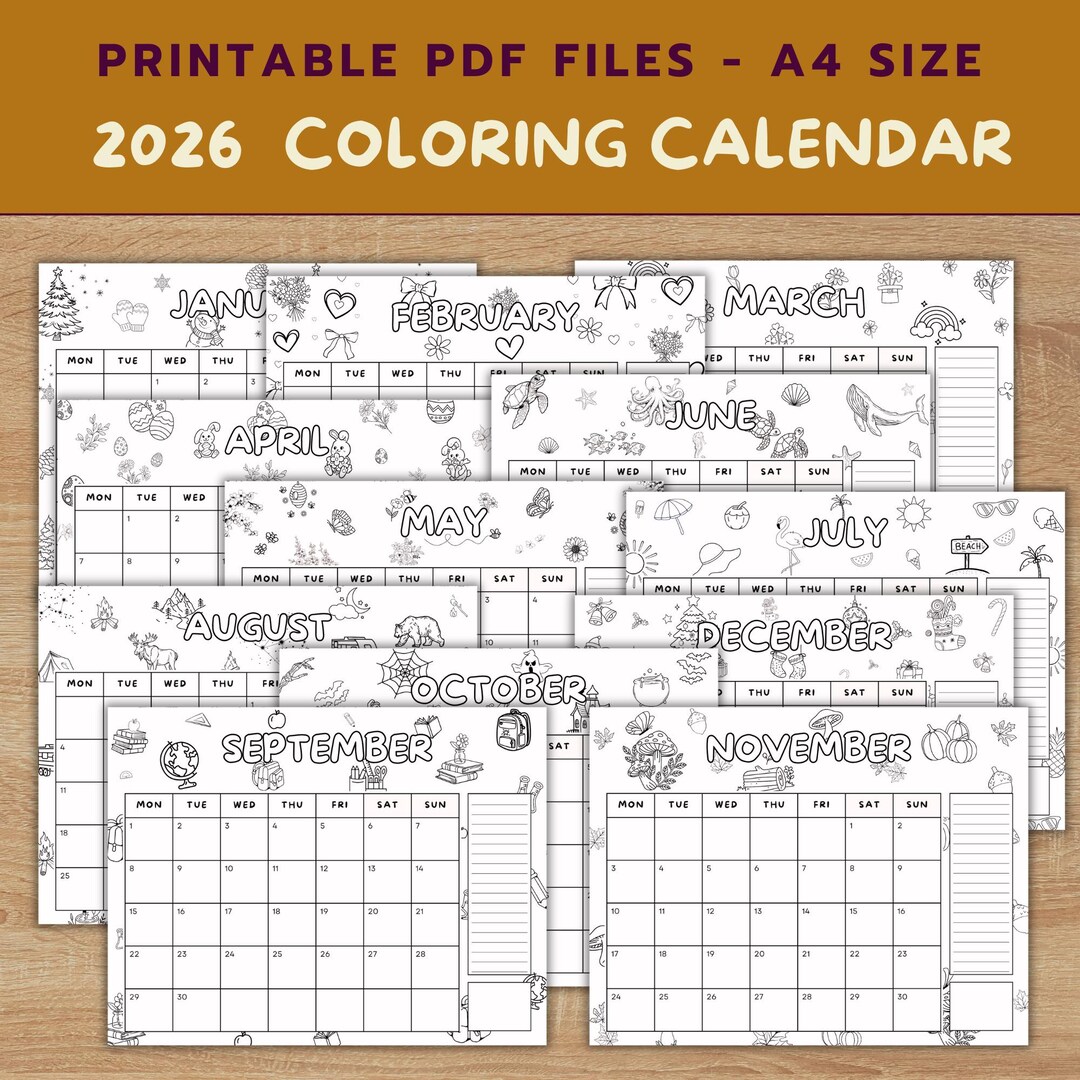2026 Monthly Planer Printable Calendar Coloring Pages Background ...