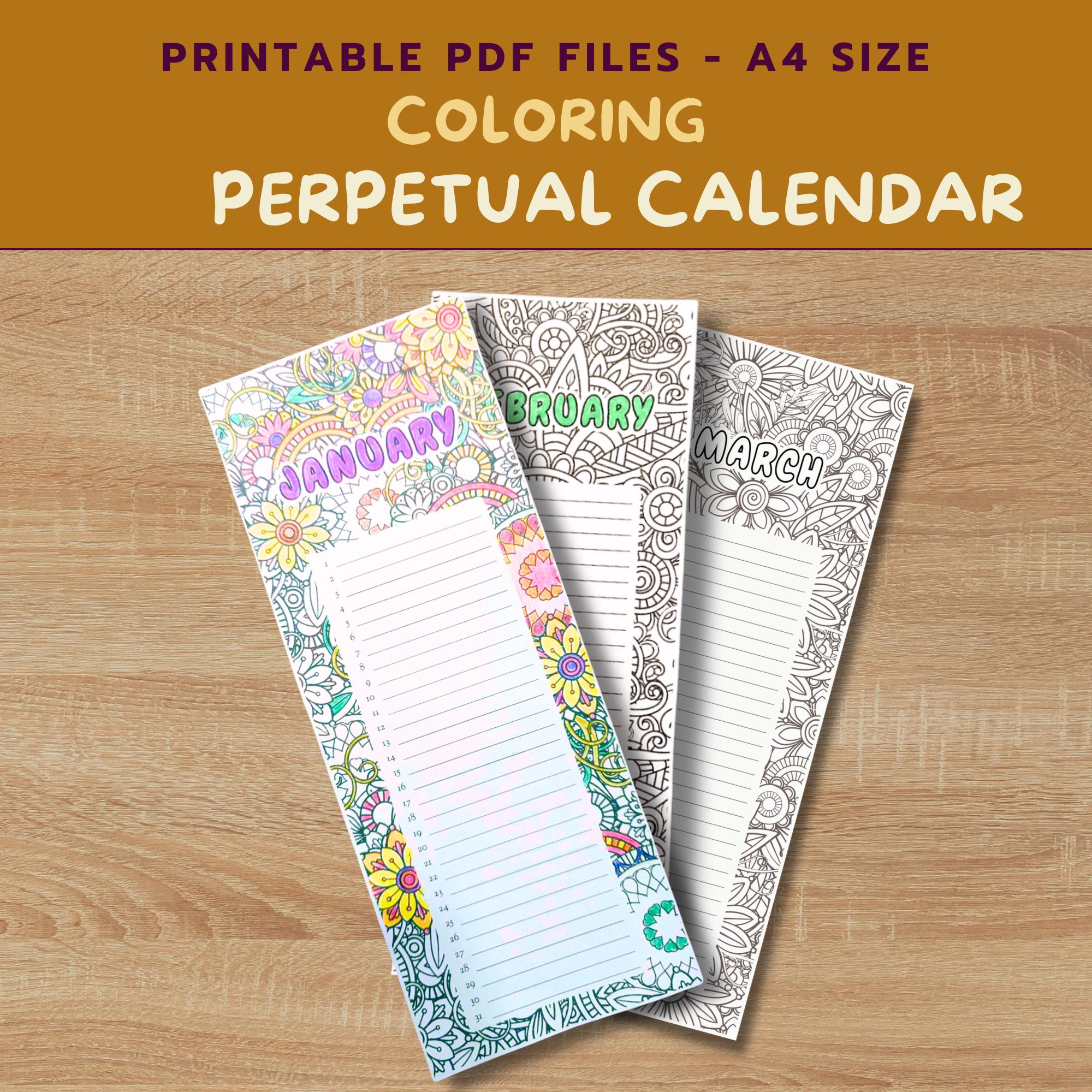 Perpetual Calendar Printable Coloring Planner Events and Birthday ...