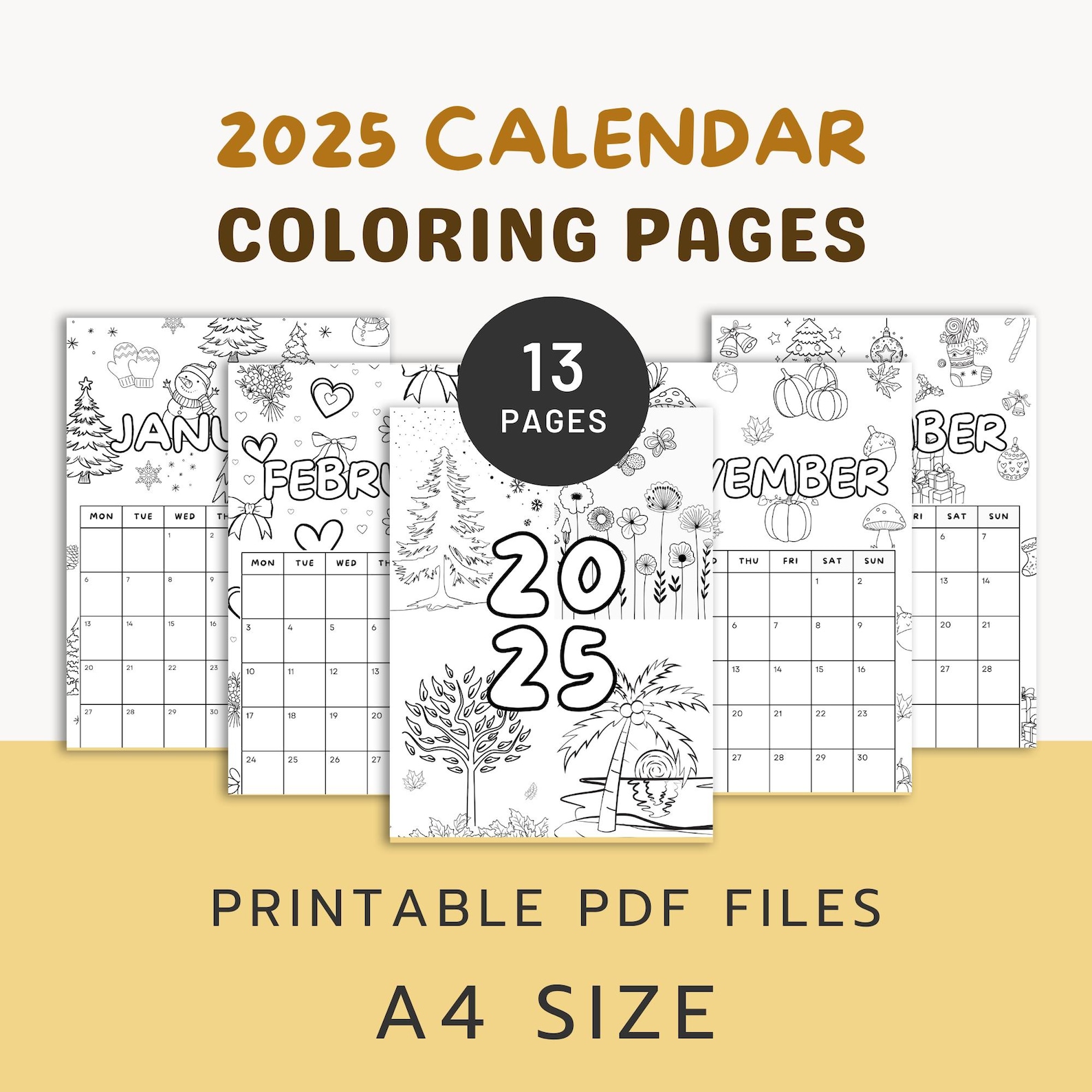 Printable 2025 Calendar Coloring Pages Monthly Calendar PDF 2025 ...