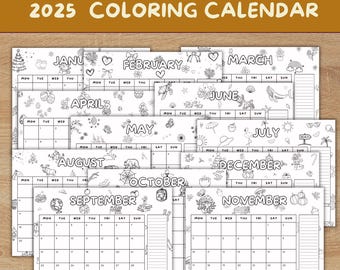 2025 Coloring Calendar 12 Monthly Calendar PDF Coloring Pages ...