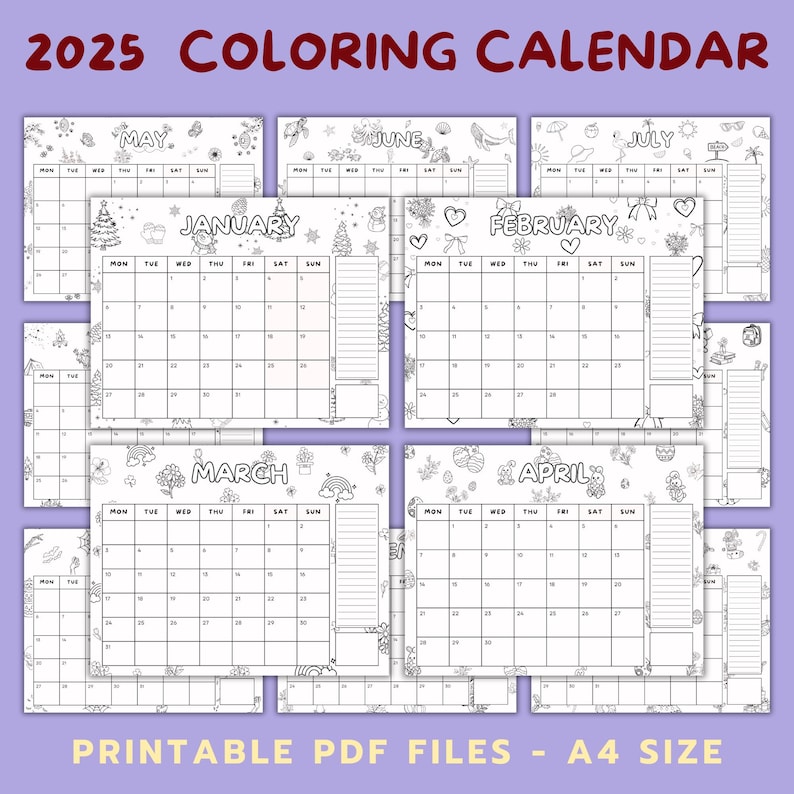 2025 Coloring Calendar 12 Monthly Calendar PDF Coloring Pages ...