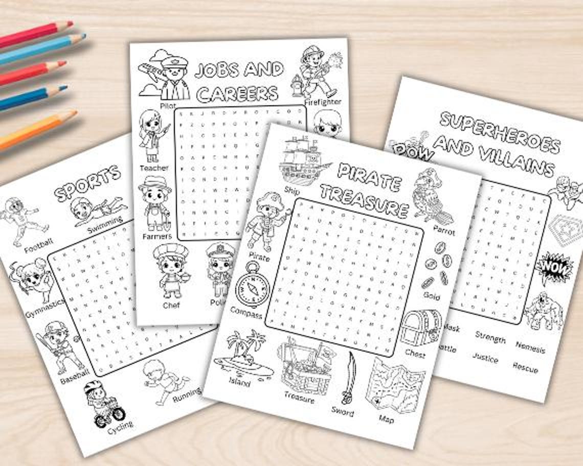 Kids Word Search Puzzle: 24 Printable Coloring Activity Sheets (PDF) - Etsy